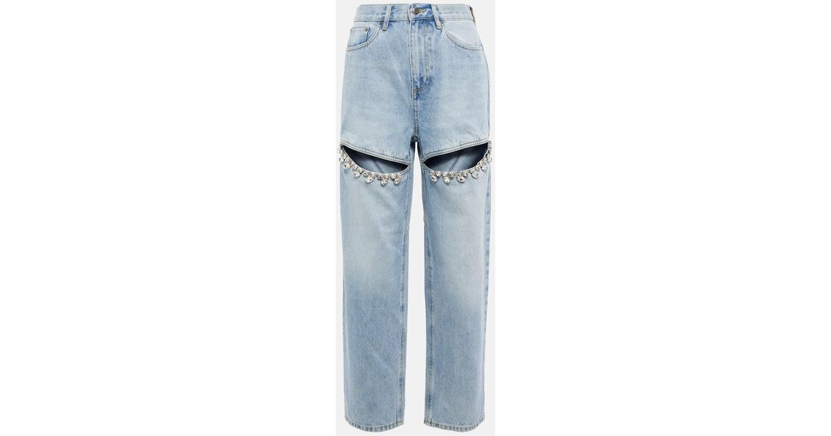 Area Embellished Cut-out Denim Jeans in Blue | Lyst
