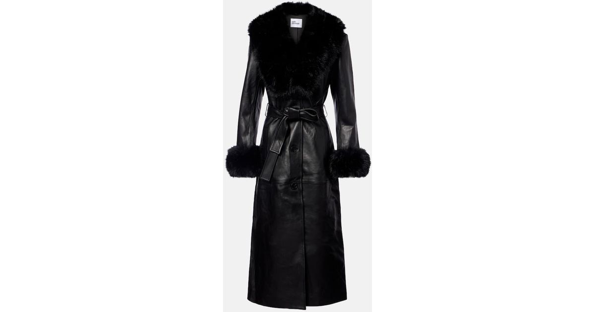 Self-Portrait Belted Leather Coat in Black | Lyst UK