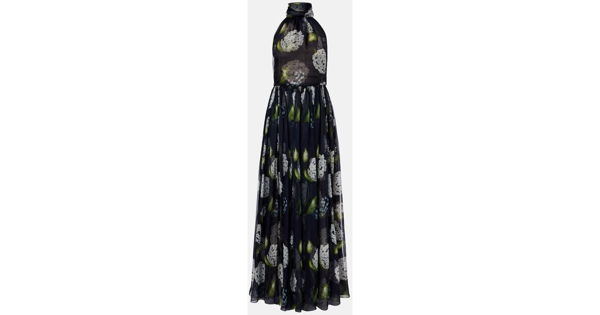 Oscar de la Renta Porcelain Flower Silk Chiffon Gown in Black | Lyst UK