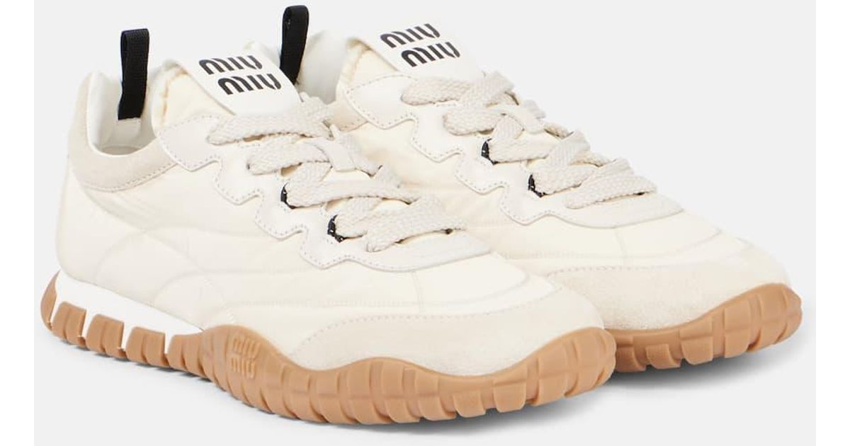 Miu Miu Tyre Suede-Trimmed Sneakers in White | Lyst
