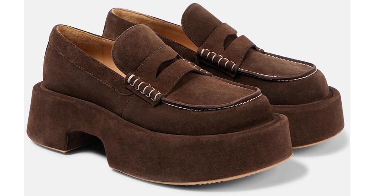 JW Anderson Suede Platform Penny Loafers in Brown | Lyst