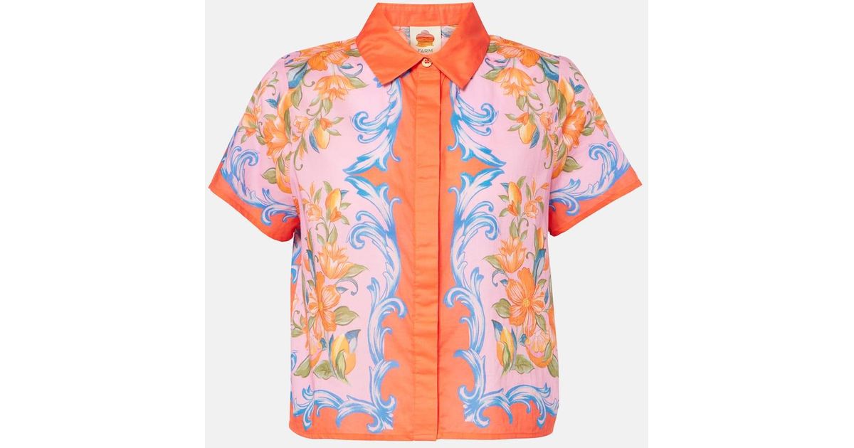 FARM Rio Sicily Floral Cotton Shirt in Orange | Lyst