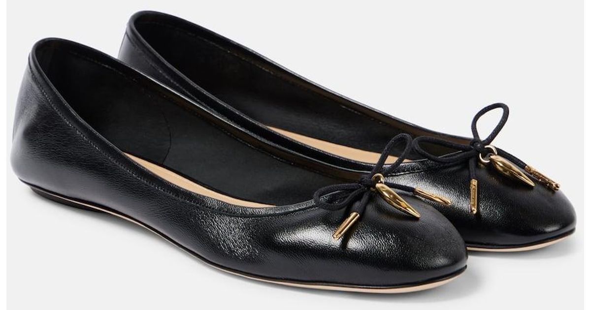 Chloé Iris Bow-Detail Leather Ballet Flats in Black | Lyst