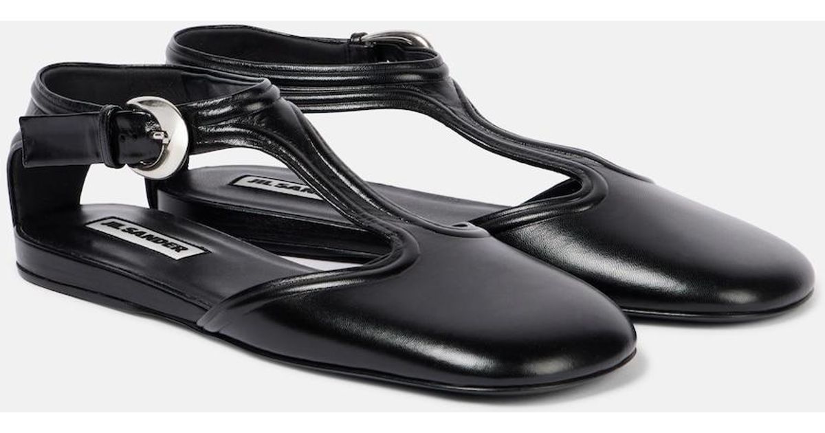 Jil Sander Leather Mary Jane Flats in Black | Lyst