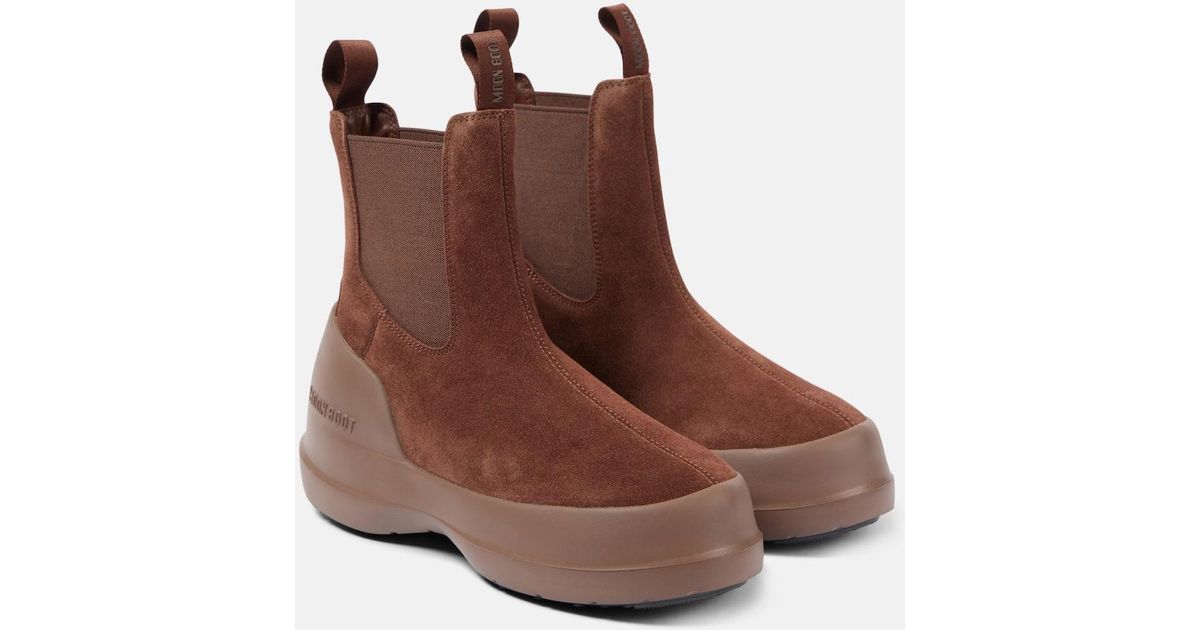 Moon Boot Luna Suede Chelsea Boots in Brown | Lyst