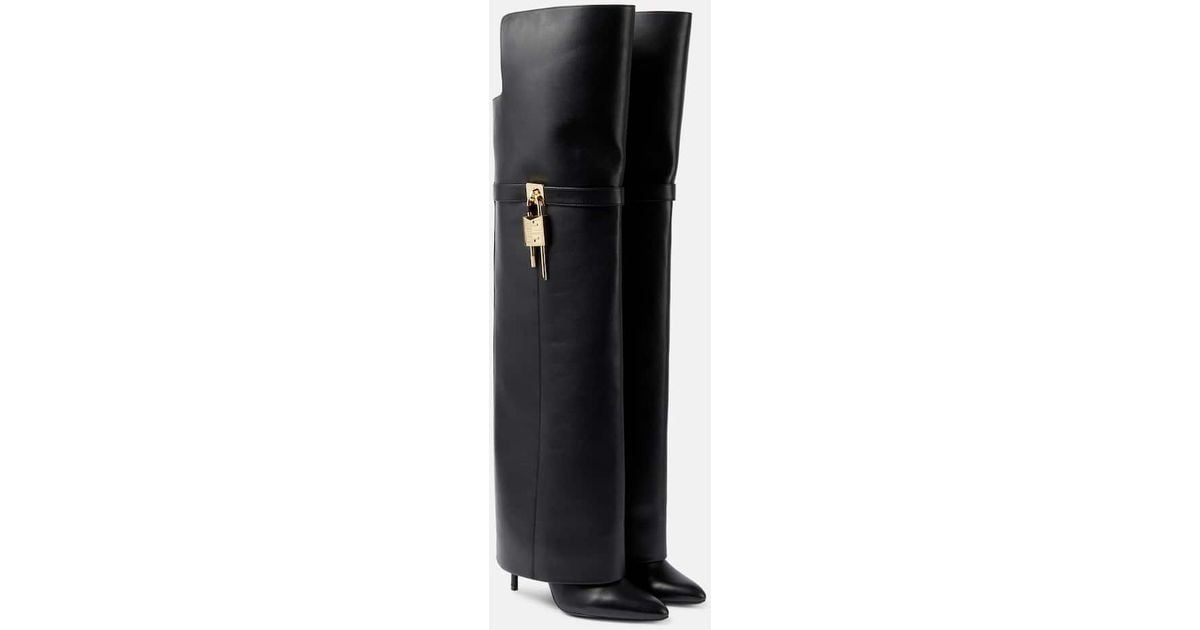 Givenchy Shark Lock Stiletto Over-the-knee Boots In Leather in Black ...