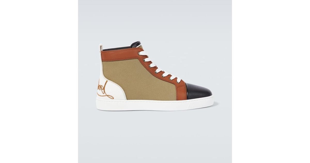 Christian Louboutin Fun Louis Leather-Trimmed Sneakers in Brown for Men ...