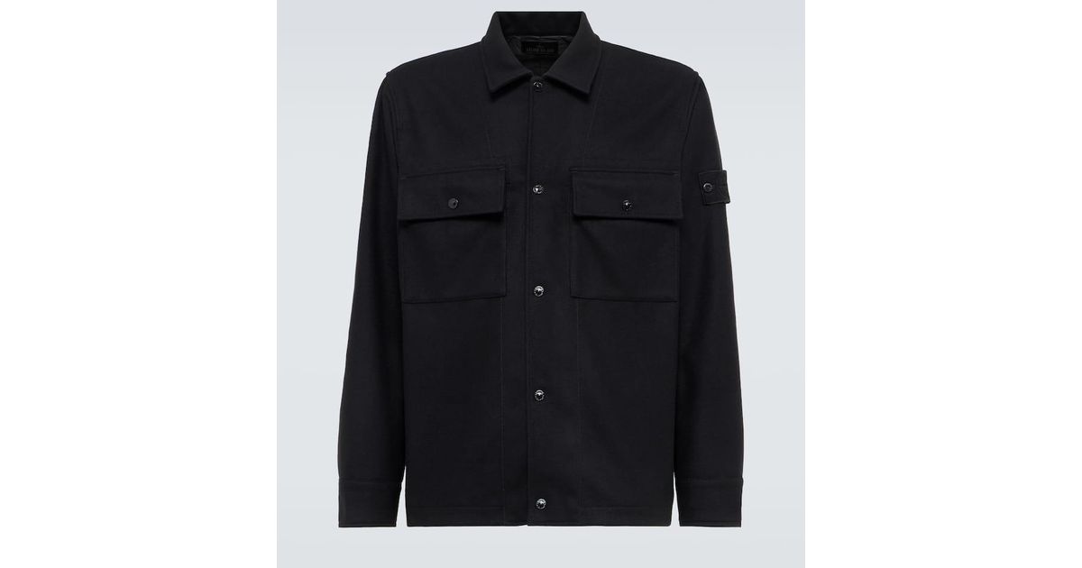 Stone Island Ghost Compass Wool-blend Overshirt in Black for Men | Lyst