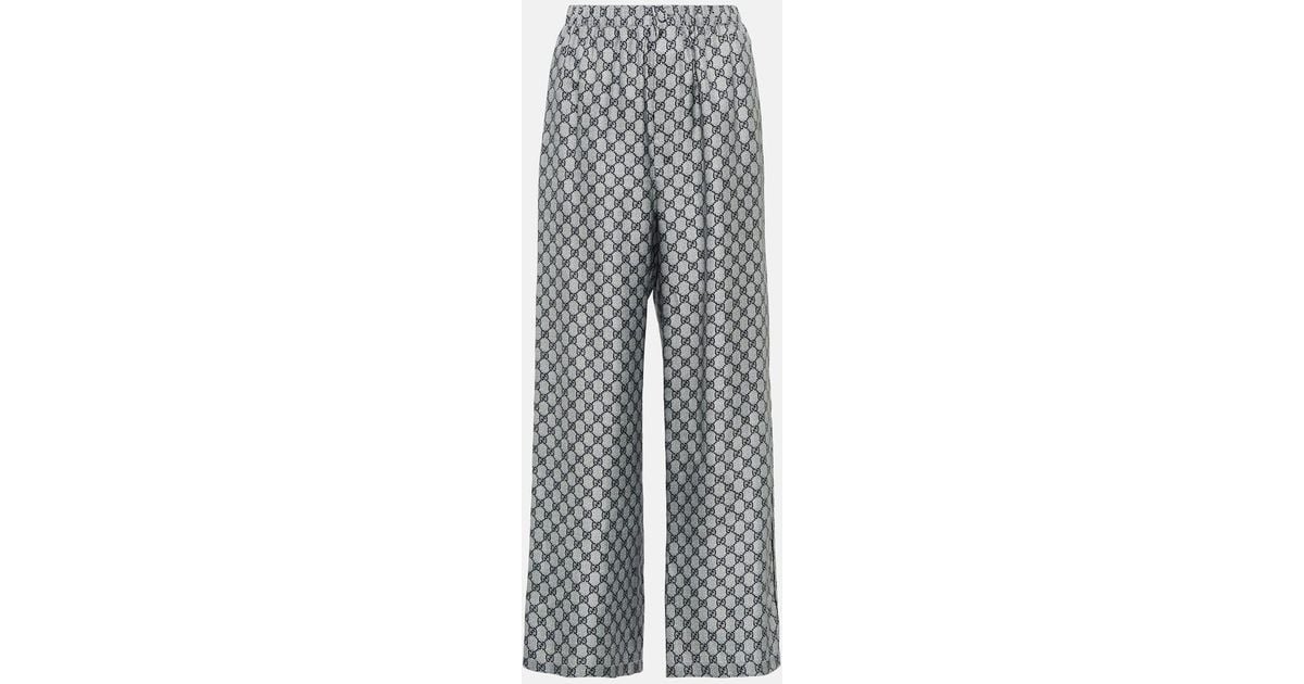 Gucci Gg Silk Twill Wide-Leg Pants in Gray | Lyst