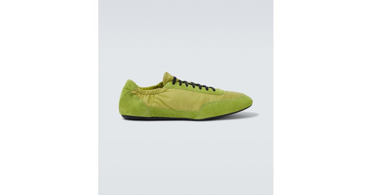 Prada Elastic Collapse Re-Nylon And Suede Sneakers in Green for Men ...