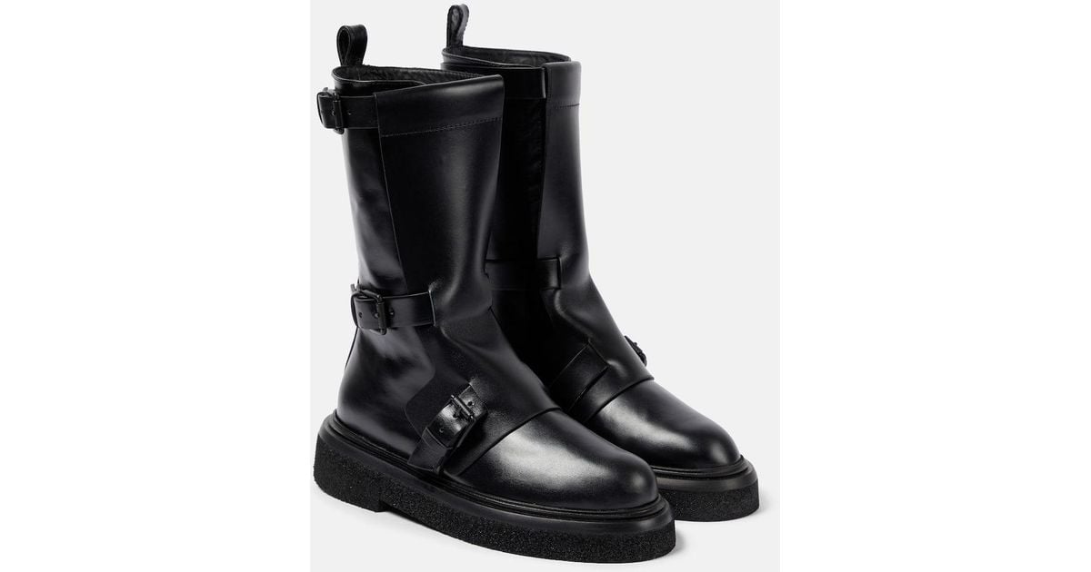 Max Mara Buckles Leather Knee-High Boots in Black | Lyst