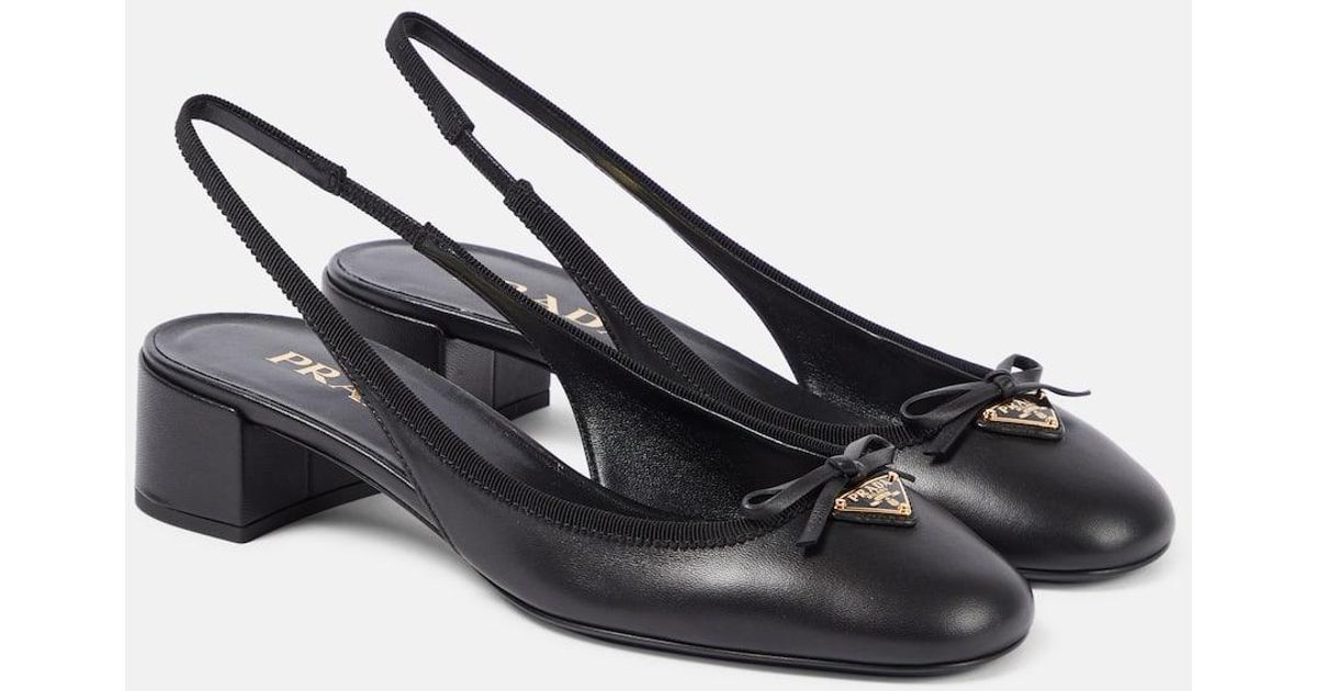 Prada Logo Leather Slingback Pumps in Black | Lyst