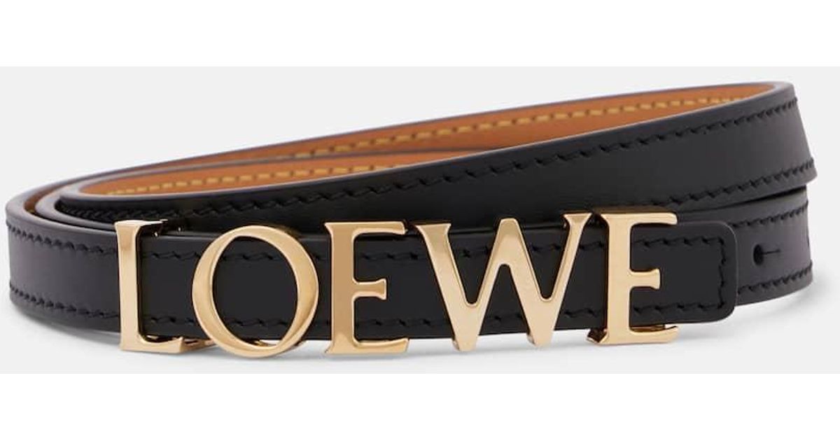 Loewe Slim Logo Leather Belt in Black | Lyst