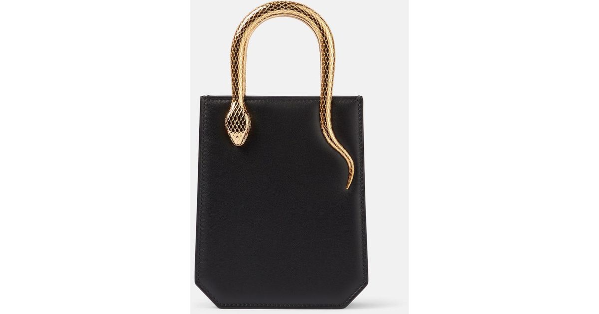 BVLGARI Serpentine Mini Leather Tote Bag in Black | Lyst