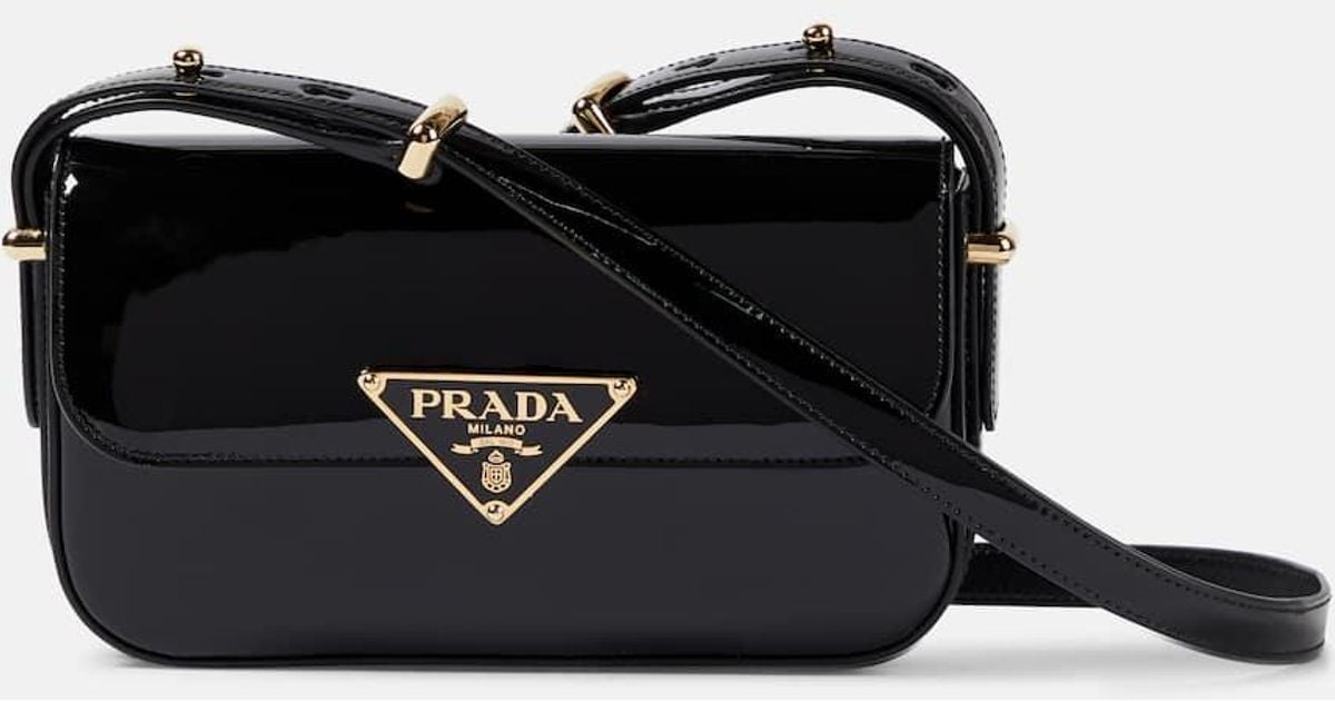 Prada Logo Patent Leather Shoulder Bag in Black | Lyst