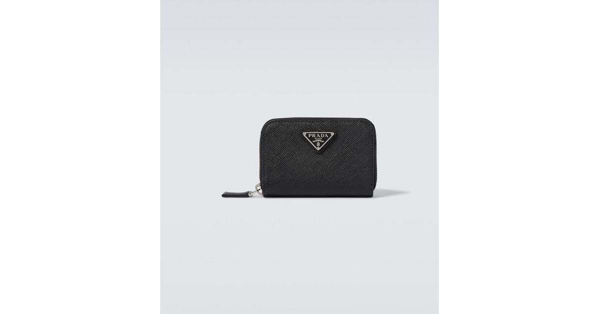 Prada Logo Saffiano Leather Coin Purse in Black for Men | Lyst