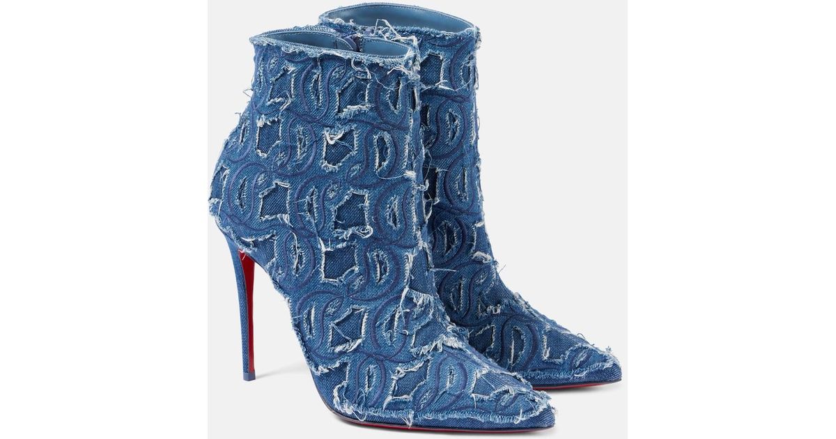 Christian Louboutin So Kate 100 Embroidered Distressed Denim Ankle ...