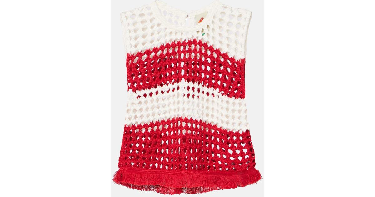 FARM Rio Striped Crochet Cotton Vest in Red | Lyst