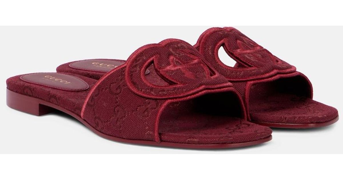 Gucci Interlocking G Slide Sandal, Fabric in Red | Lyst