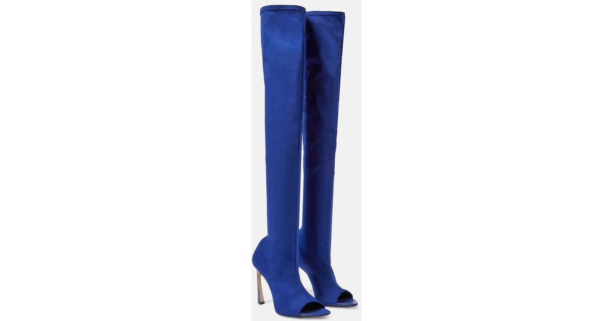 Victoria Beckham Peep Toe Over-The-Knee Boots in Blue | Lyst