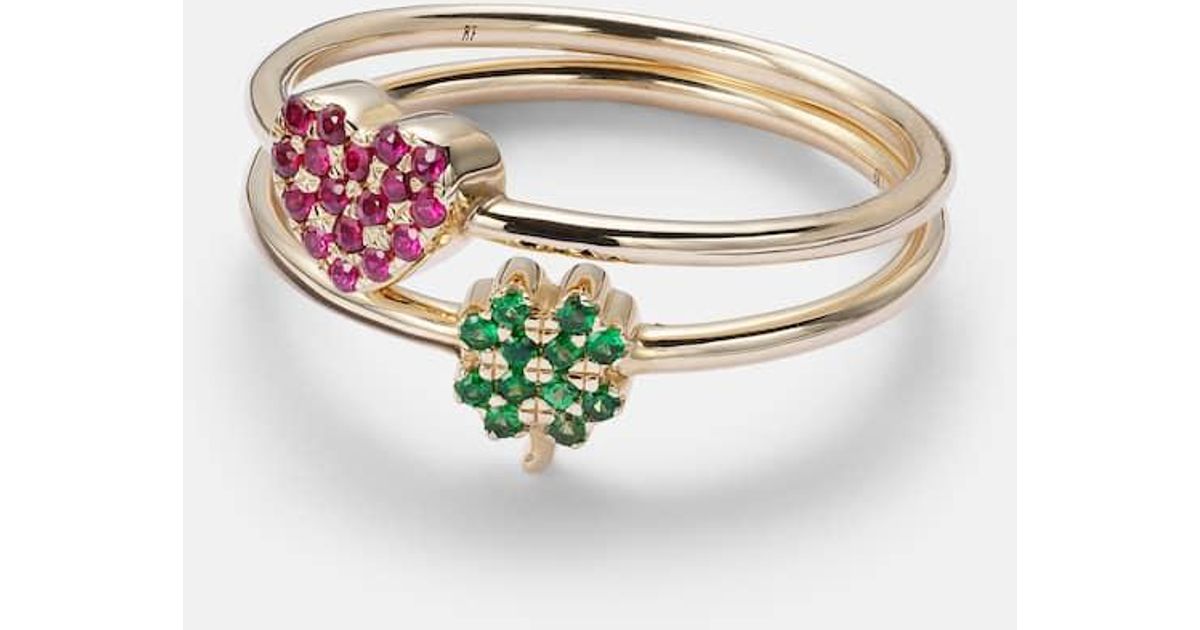 Set De Anillos Clover Y Heart De Oro De 14 Ct Con Tsavorita Y Zafiros ...