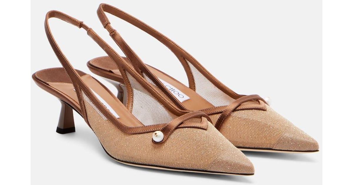 Jimmy Choo Amita 45 Leather-Trimmed Slingback Pumps in Brown | Lyst