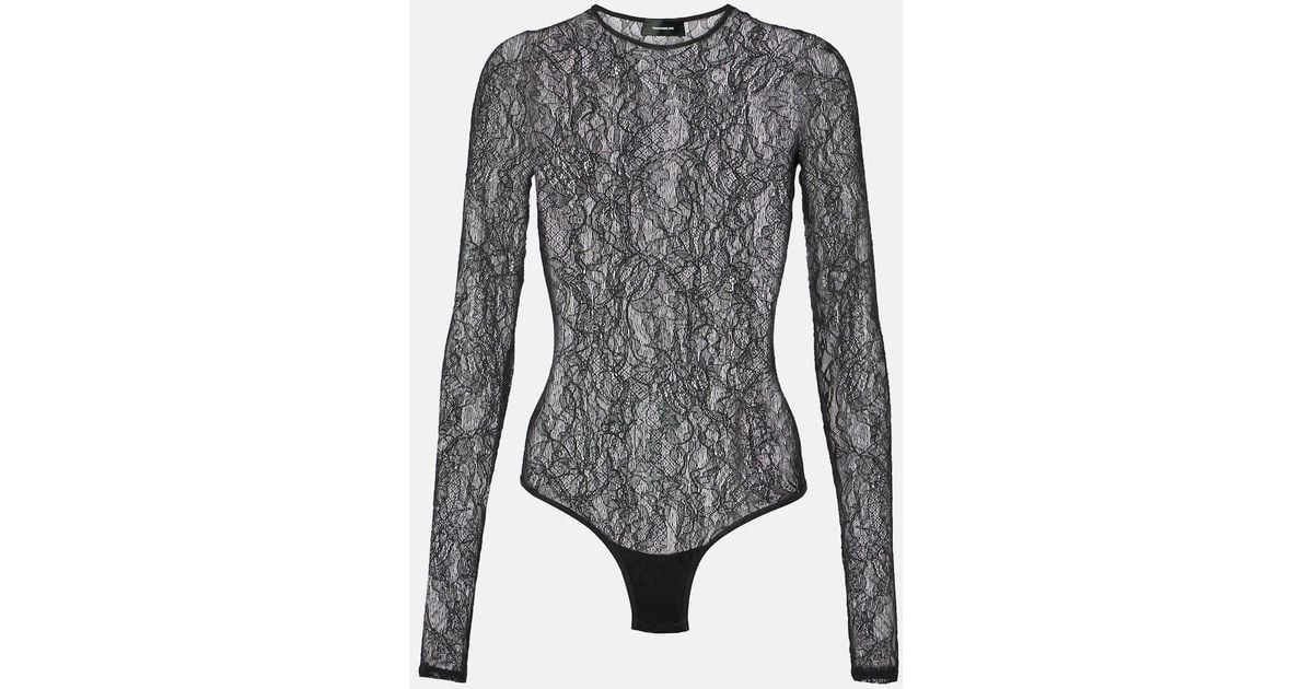 Wardrobe NYC Floral Lace Bodysuit in Gray | Lyst