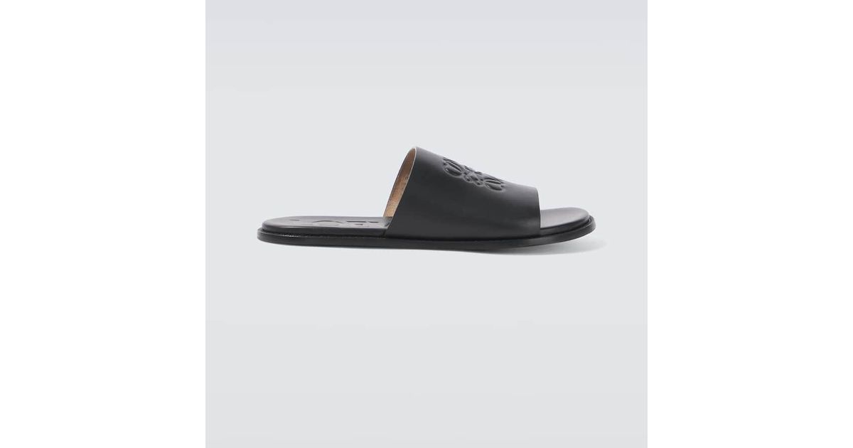 Loewe Paula's Ibiza Flex Anagram Leather Slides in Black for Men | Lyst