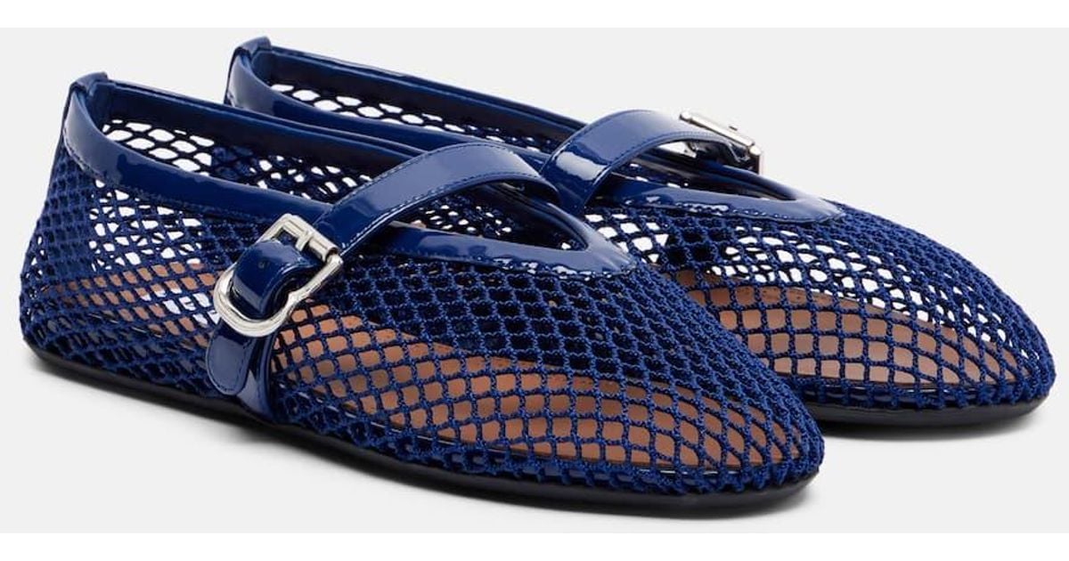 Alaïa Leather-Trimmed Fishnet Ballet Flats in Blue | Lyst UK