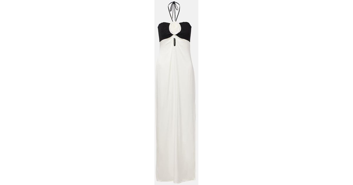 SAME Floral-Applique Silk-Blend Maxi Dress in White | Lyst UK