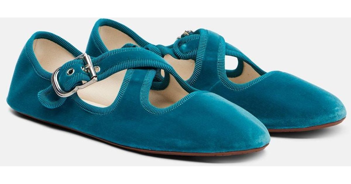 Alaïa La Criss Cross Velvet Ballet Flats in Blue | Lyst UK