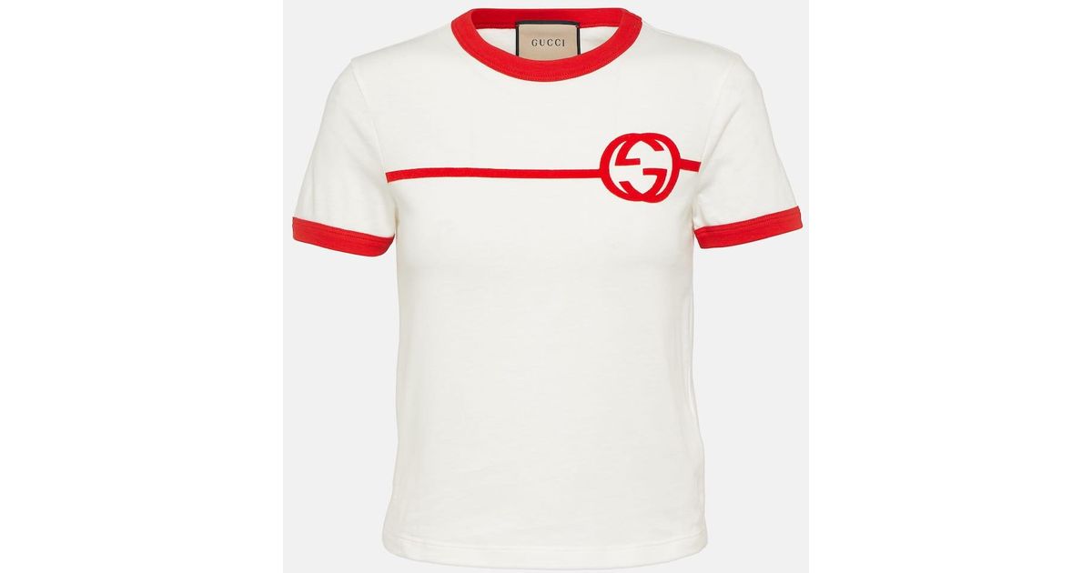 Gucci Interlocking G Cotton Jersey T-Shirt in White | Lyst