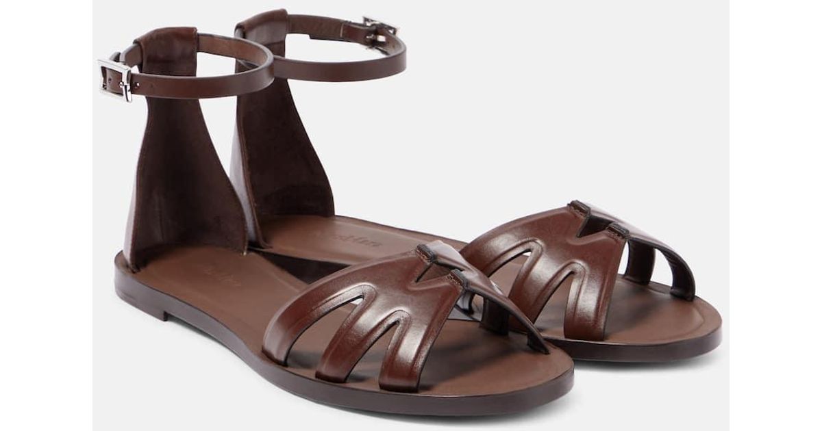 Max Mara Doublefla Leather Sandals in Brown | Lyst