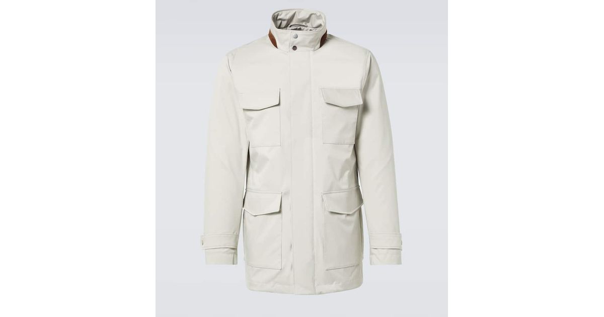 Kiton Leather-Trimmed Field Jacket in White for Men | Lyst