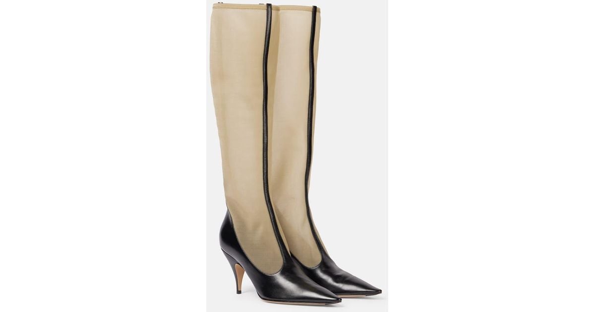 The Row Mesh And Leather Knee-High Boots in Natural | Lyst UK