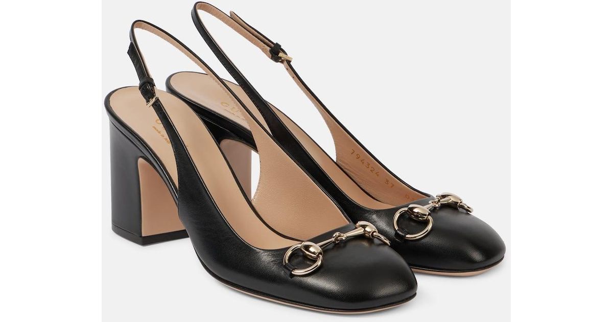 Gucci Horsebit Leather Slingback Pumps in Black | Lyst