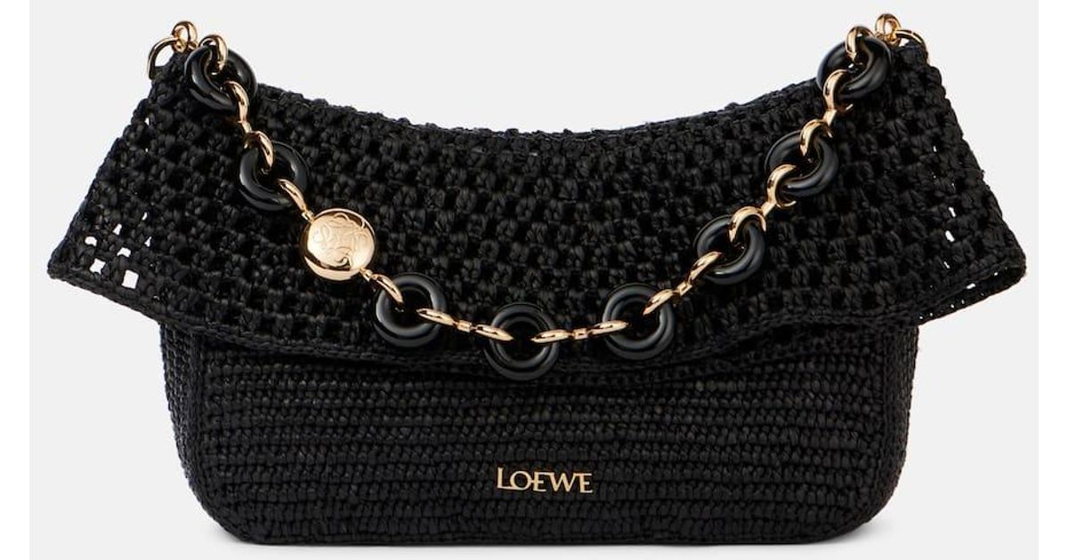 Loewe Paula's Ibiza Ola Small Raffia Shoulder Bag in Black | Lyst UK