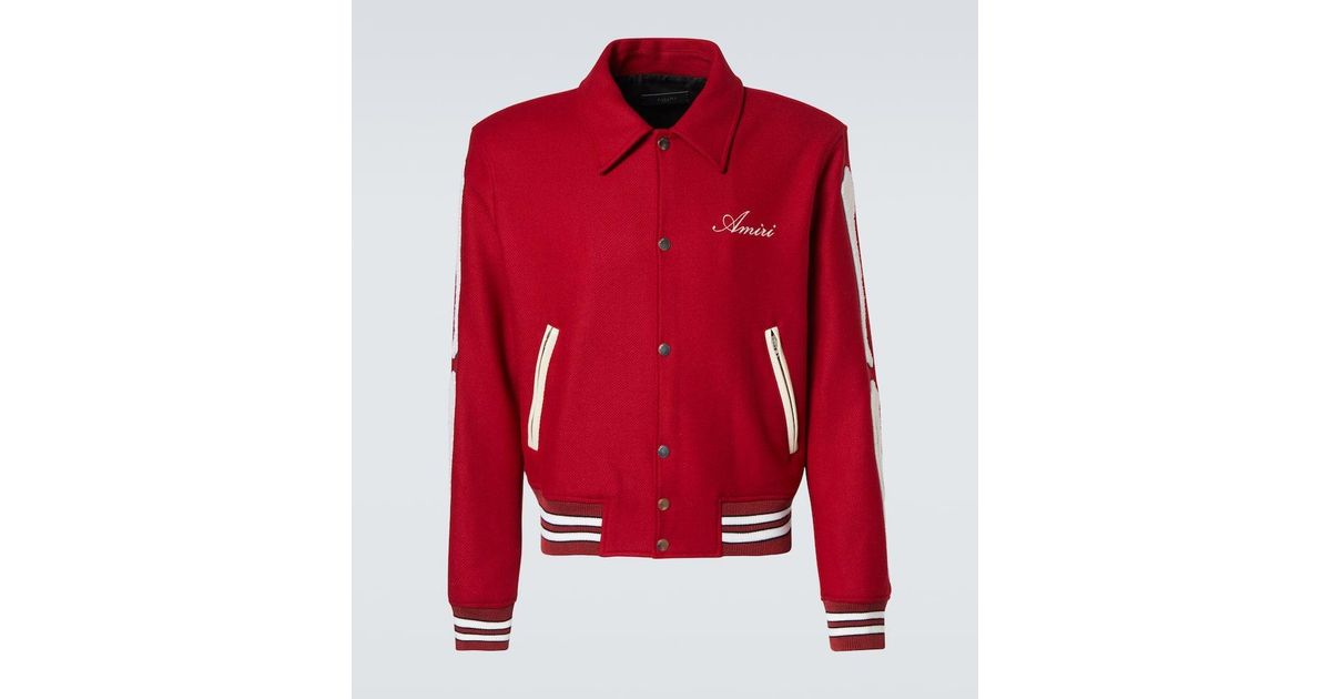 Amiri Bones Wool-Blend Varsity Jacket in Red for Men | Lyst