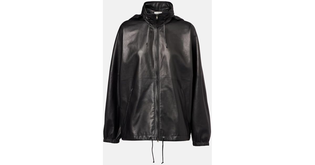 The Row Jilly Oversized Leather Bomber Jacket in Black | Lyst