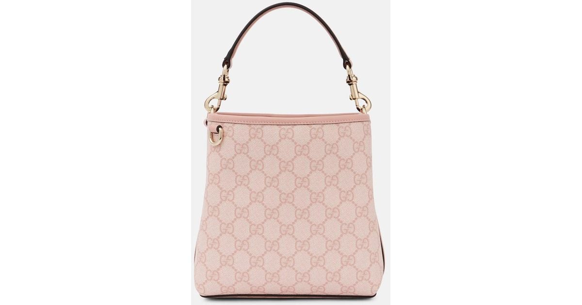 Gucci Gg Emblem Mini Leather-Trimmed Bucket Bag in Pink | Lyst