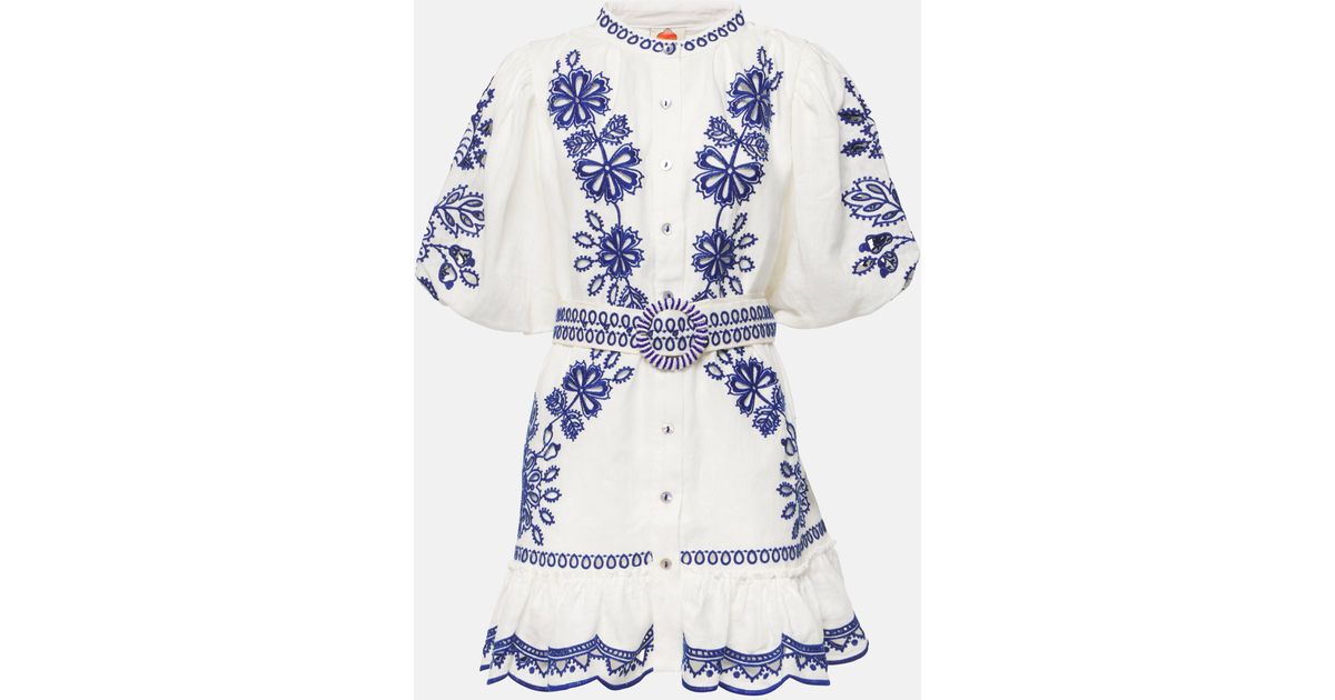 FARM Rio Richelieu Short Sleeves Mini Dress in Blue | Lyst UK