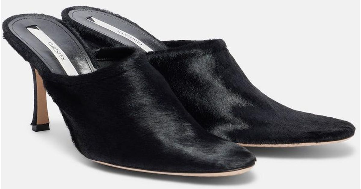 Christen Elipse 75 Calf Hair Mules in Black | Lyst