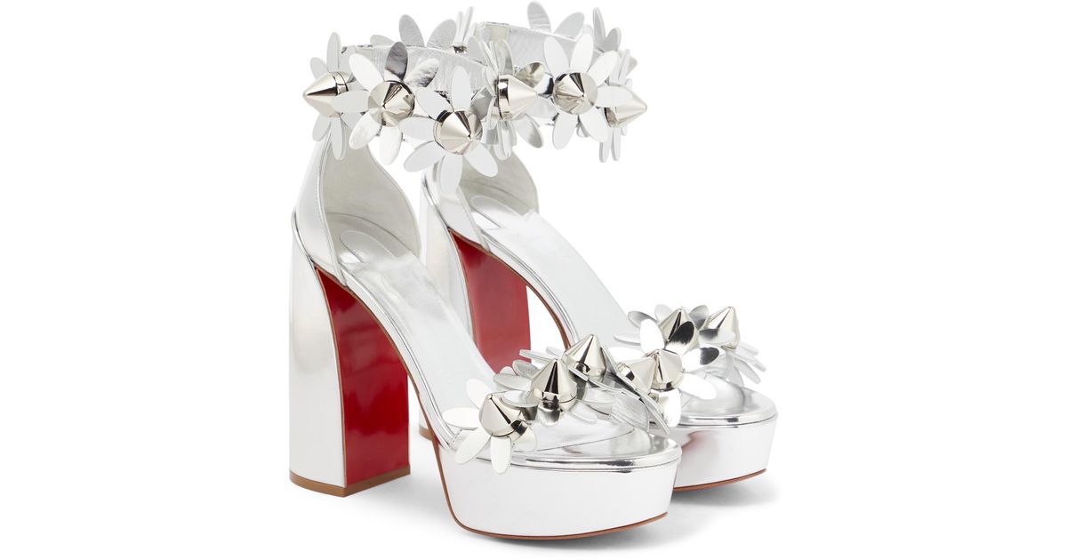 Christian Louboutin Daisy Spikes Alta Leather Sandals in Silver (White ...