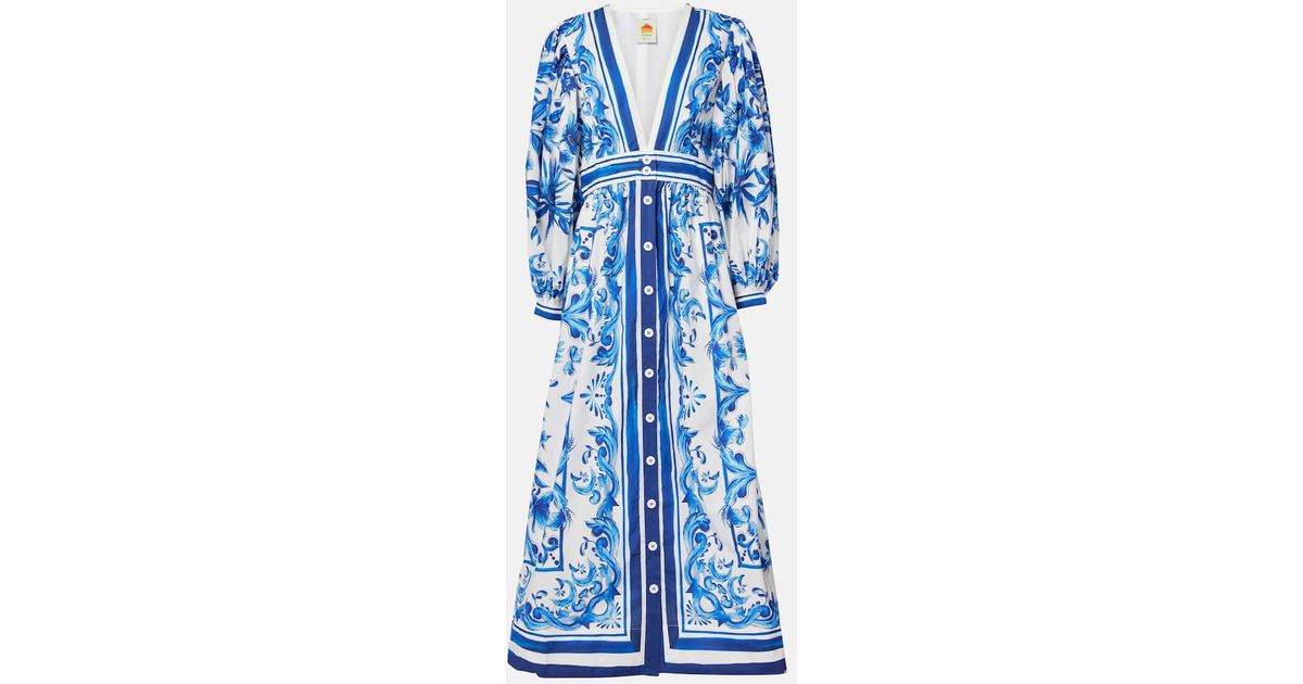 FARM Rio Garden Tiles Cotton Shirt Dress in Blue | Lyst