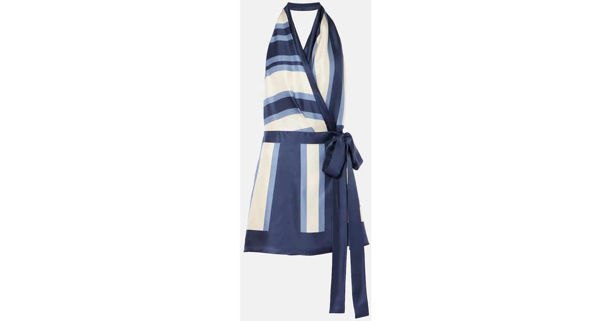 SIR. Dazed Printed Silk Wrap Dress in Blue | Lyst