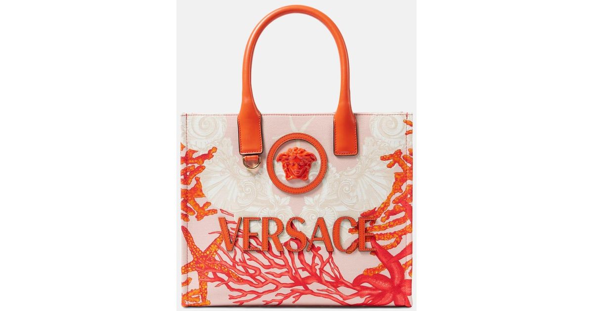 Versace La Medusa Barocco Sea Small Canvas Tote Bag in Red | Lyst