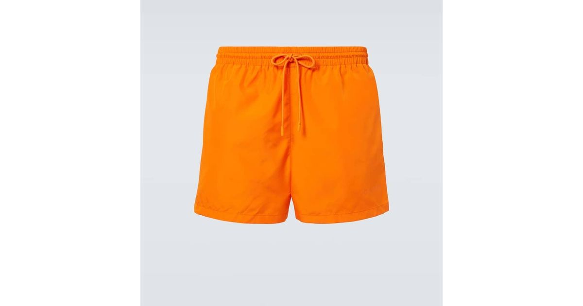 Gucci Logo Poplin Swim Trunks in Orange for Men | Lyst