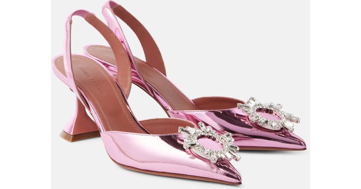Salones Begum Sling 70 De Piel Metalizada de AMINA MUADDI de color Rosa ...
