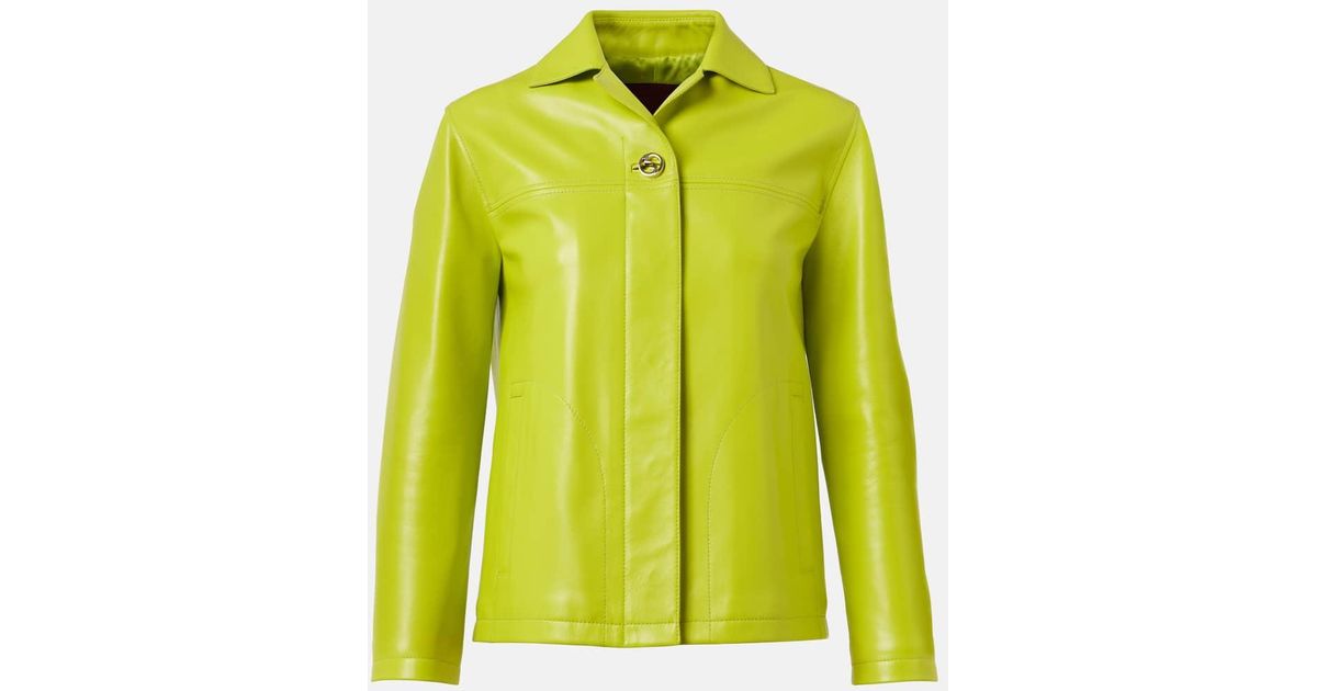 Gucci Interlocking G Leather Jacket in Green | Lyst