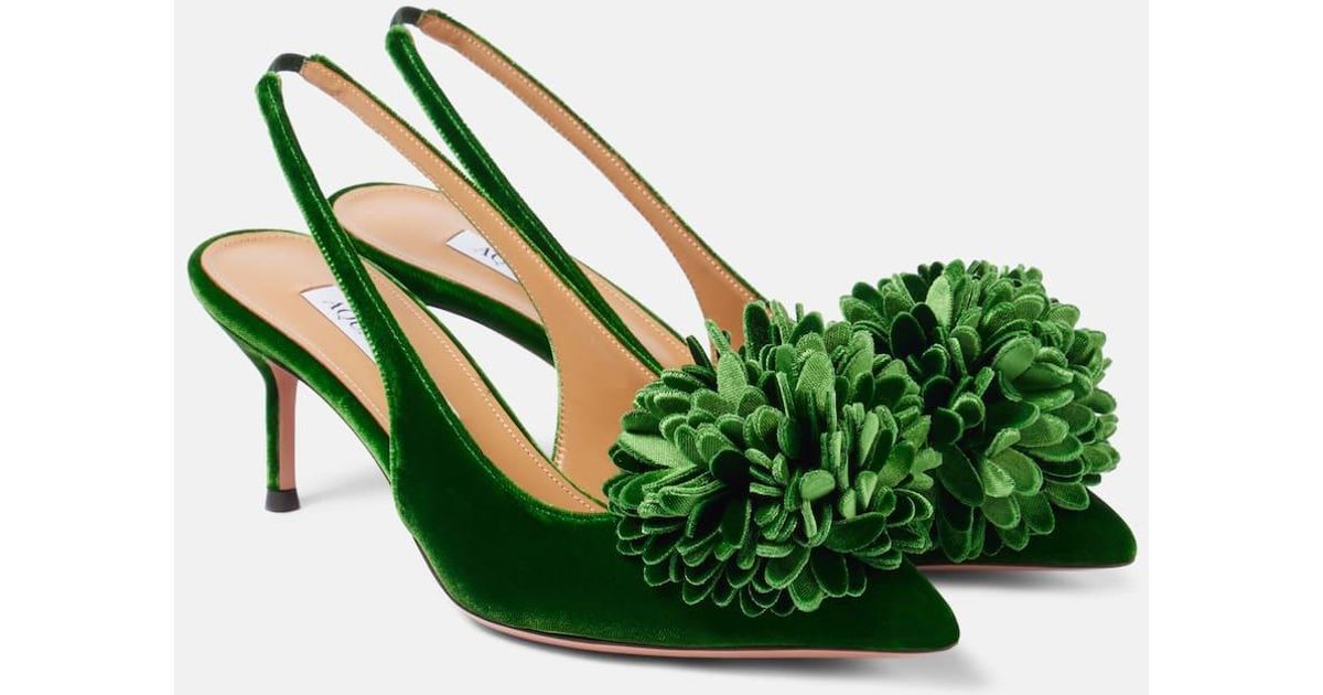 Aquazzura Couturier Sling 65 Velvet Slingback Pumps in Green | Lyst